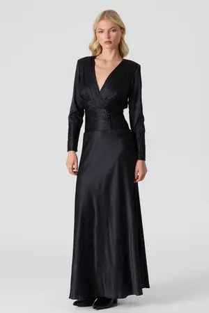 LE FAFO Silk Maxi V-neck Dress - Black