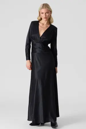 LE FAFO Silk Maxi V-neck Dress