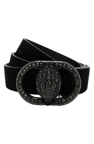 Kurt Geiger Chelsea Crystal Eagle Buckle Suede Belt - Black