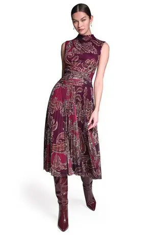 Halston Sleeveless Paisley Printed Mesh Dress
