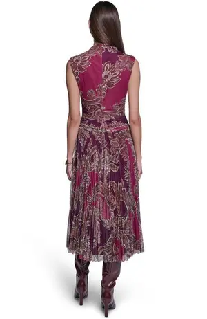 Halston Sleeveless Paisley Printed Mesh Dress