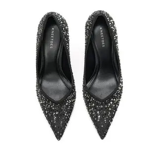 KNEETOES Melani Pump Crystal Embellished Stiletto Heel - Black