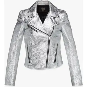 Mcm Rider Jacket In Metallic Lambskin - Silver
