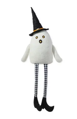 GLITZHOME 5ft Halloween Lighted Fabric Ghost Shelf Sitter - White