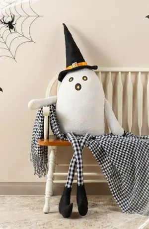 GLITZHOME 5ft Halloween Lighted Fabric Ghost Shelf Sitter