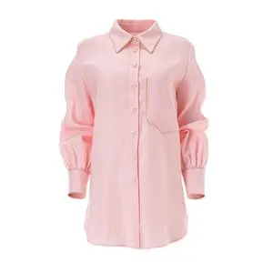 LITA COUTURE Oversized Linen Shirt With Puff Sleeves