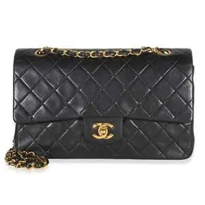 Chanel Vintage 24k Quilted Lambskin Classic Double Flap Bag - Black