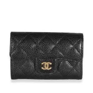 Chanel Quilted Caviar Flap Card Holder - Black
