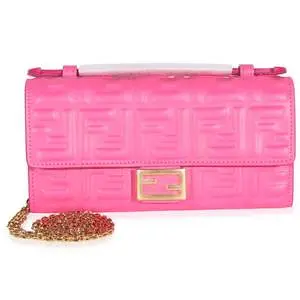 Fendi Matisse Ff Embossed Nappa Baguette Continental Wallet With Chain - Pink