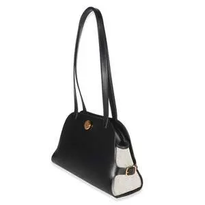 Hermès Vache Hunter Swift Leather And Ecru Canvas Tablier Sellier Shoulder Bag With Gold-tone Hardware - Black