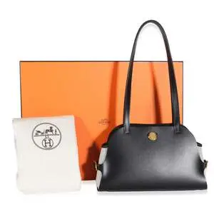 Hermès Vache Hunter Swift Leather And Ecru Canvas Tablier Sellier Shoulder Bag With Gold-tone Hardware - Black