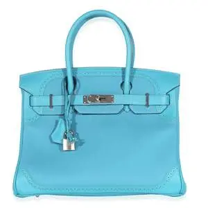 Hermès Turquoise Togo Swift Ghillies Birkin 30 Phw - Blue