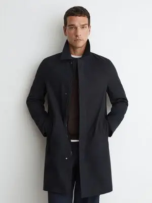REISS Lawlen Technical Long Zip-through Jacket - Navy