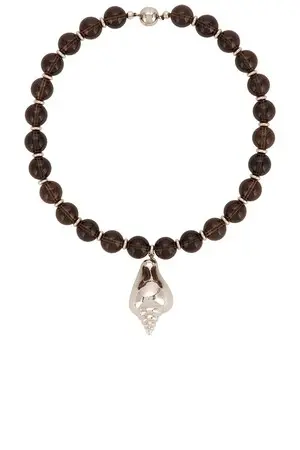 JULIETTA Eos Necklace With Shell Pendant - Brown & Silver