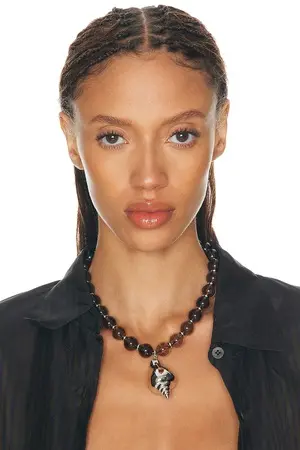 JULIETTA Eos Necklace With Shell Pendant - Brown & Silver