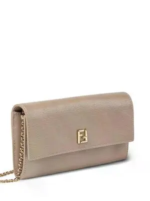 Fendi Dove Gray Leather Chain Wallet