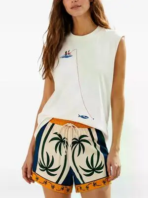 Farm Rio Multicolor Tropical Graphic Drawstring Pockets Shorts