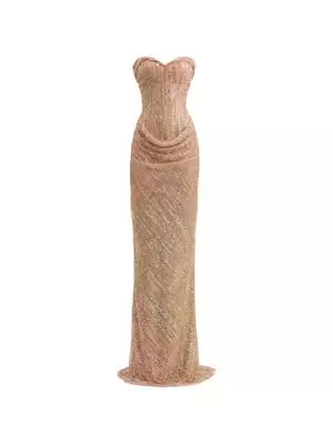 GEMY MAALOUF Beaded Sweetheart-neckline Gown - Neutrals