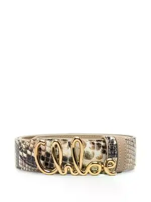 Chloé Logo-buckle Snake-effect Belt - Neutrals
