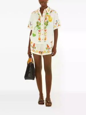 Farm Rio Off-white Biricutico Scarf Embroidered Short-sleeve Shirt - Neutrals
