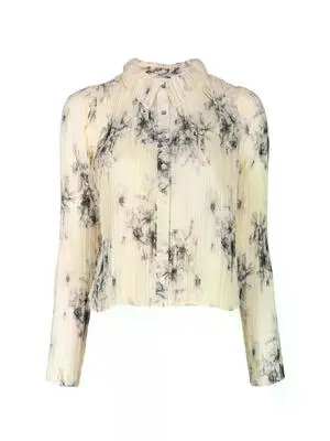 Cinq À Sept Delaine Floral-print Plissé-effect Blouse - Neutrals