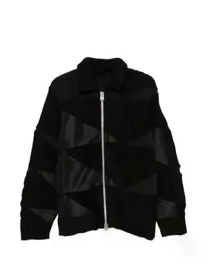 Sacai Patchwork Cable-knit Cardigan - Black