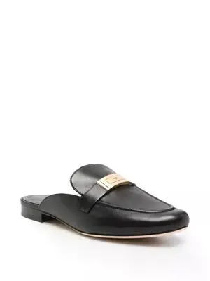 Tory Burch Gold-tone Logo Plaque Mules - Black