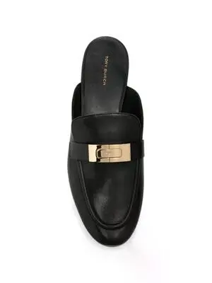 Tory Burch Gold-tone Logo Plaque Mules - Black