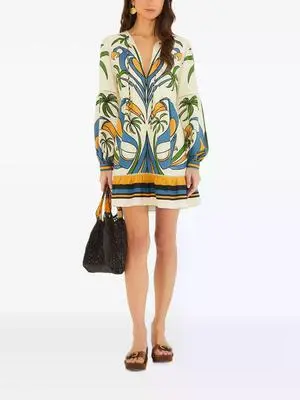 Farm Rio Sand Tropical Graphic Lace Ruffled Mini Dress - Neutrals