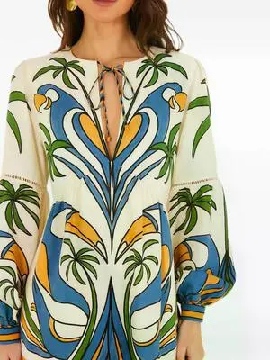 Farm Rio Sand Tropical Graphic Lace Ruffled Mini Dress - Neutrals