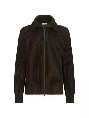 Brunello Cucinelli Sparkling & Dazzling Ribbed-knit Sequin-embellished Cardigan - Brown
