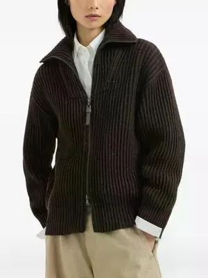Brunello Cucinelli Ribbed Knit Sequin Embellished Cardigan