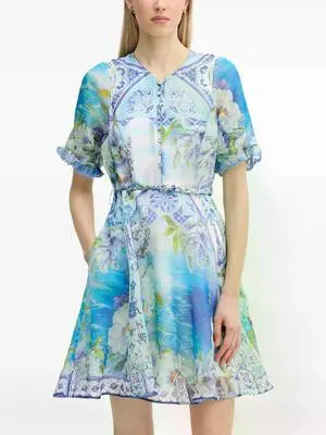 Hale Bob Cyrilla Floral-print Belted Mini Dress - Blue