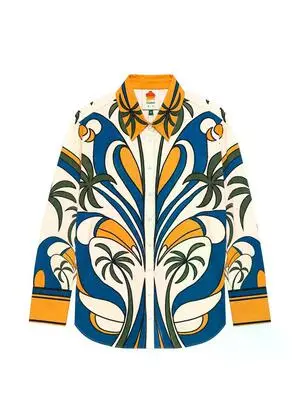 Farm Rio Multicolor Tropical Graphic Collared Buttoned Shirt - Neutrals