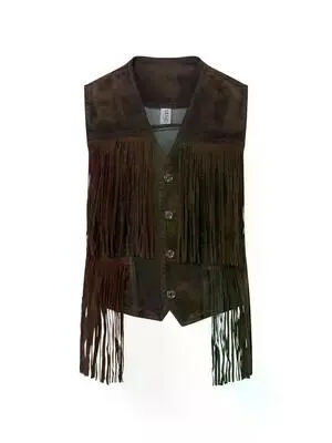 Liu Jo Fringed Vest In Flocked Fabric - Brown