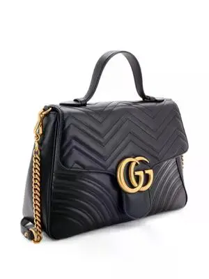 Gucci Gg Marmont Top Handle Flap Bag Matelasse Leather Medium Satchel