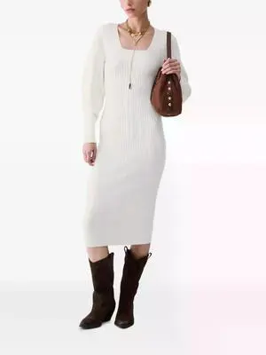 Liu Jo Balloon Sleeve Ribbed Knit Midi Dress - White