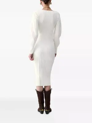 Liu Jo Balloon Sleeve Ribbed Knit Midi Dress - White