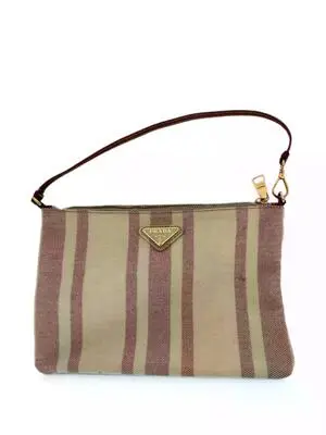 Prada Striped Triangle Logo Pouch - Neutrals