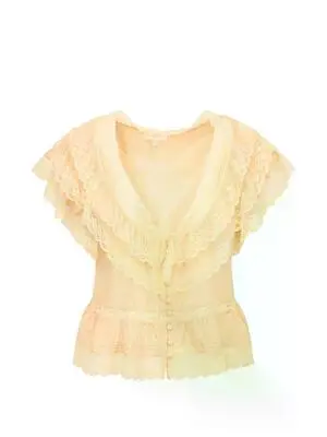 LoveShackFancy Persine Lace-trim Ruffled Blouse - Orange