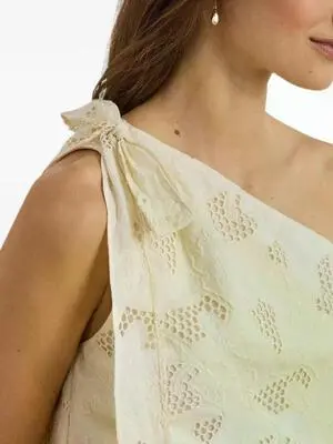 Ralph Lauren One-shoulder Floral-eyelet Voile Blouse - Neutrals