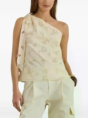 Ralph Lauren One-shoulder Floral Eyelet Voile Blouse