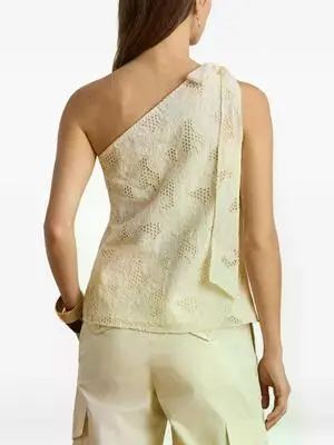 Ralph Lauren One-shoulder Floral Eyelet Voile Blouse