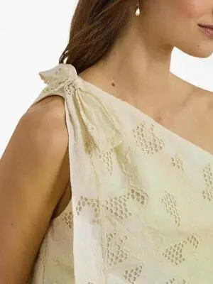 Ralph Lauren One-shoulder Floral Eyelet Voile Blouse