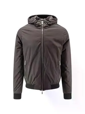 MOORER Ribbed-trim Hooded Jacket - Brown