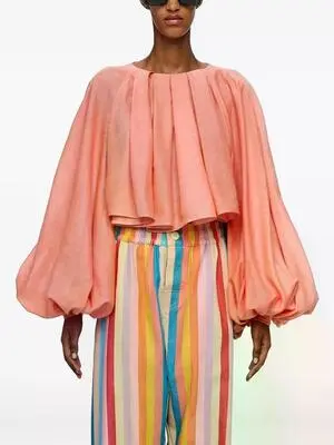 MARRAKSHI LIFE The Cropped Pleated-detail Balloon-sleeve Blouse - Orange