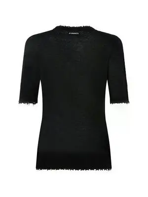 Pinko Short-sleeved Sweater With Frayed Edges - Black