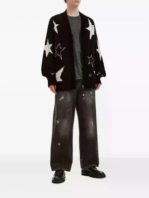 FIVE CM Star Intarsia Zip-up Cardigan - Black
