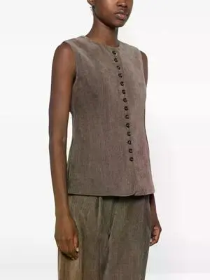 ELEH Corduroy-effect Sleeveless Button-up Top