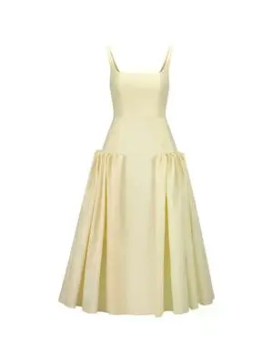 THE ARKOW Sienna Pleated-waist Midi Dress - Yellow